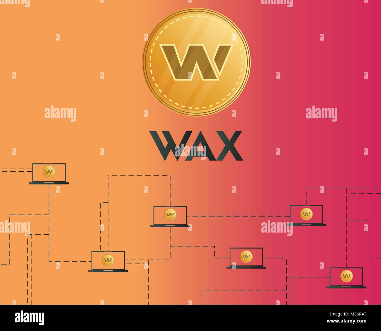Blockchain wax cryptocurrency network theme background Stock Vector ...