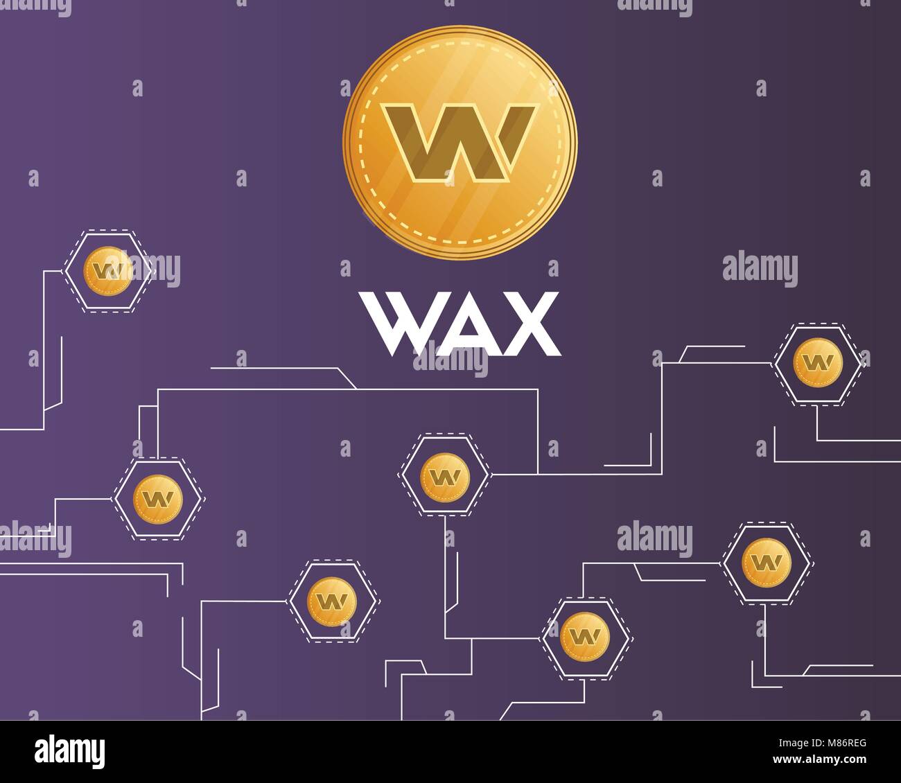 Blockchain wax cryptocurrency digital virtual background Stock Vector ...