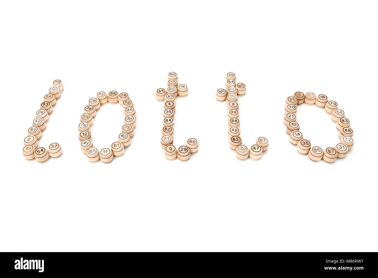 Word of lotto laid out from the kegs of the game isolated on white ...