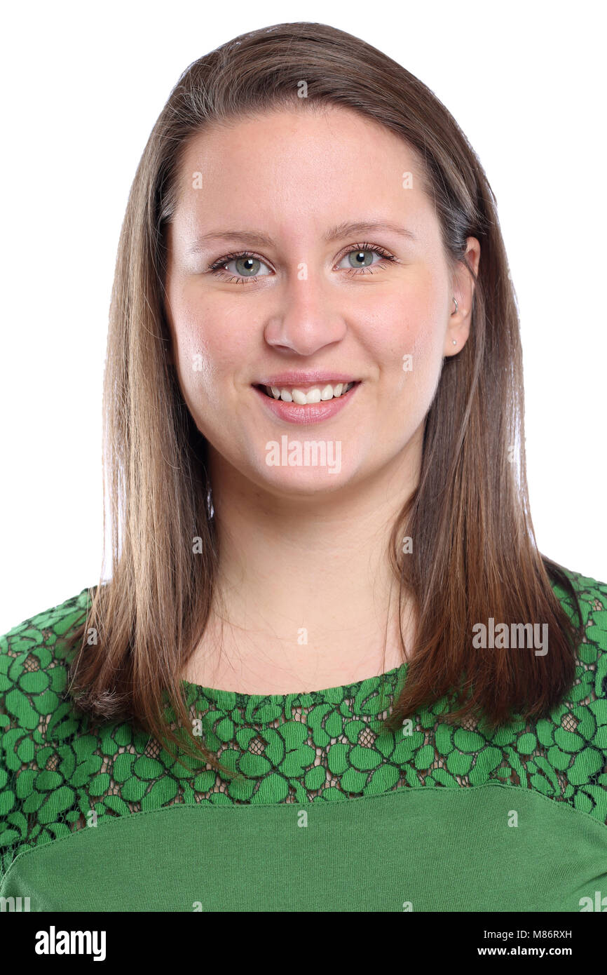 Portrait young woman face smiling isolated on a white background Stock ...
