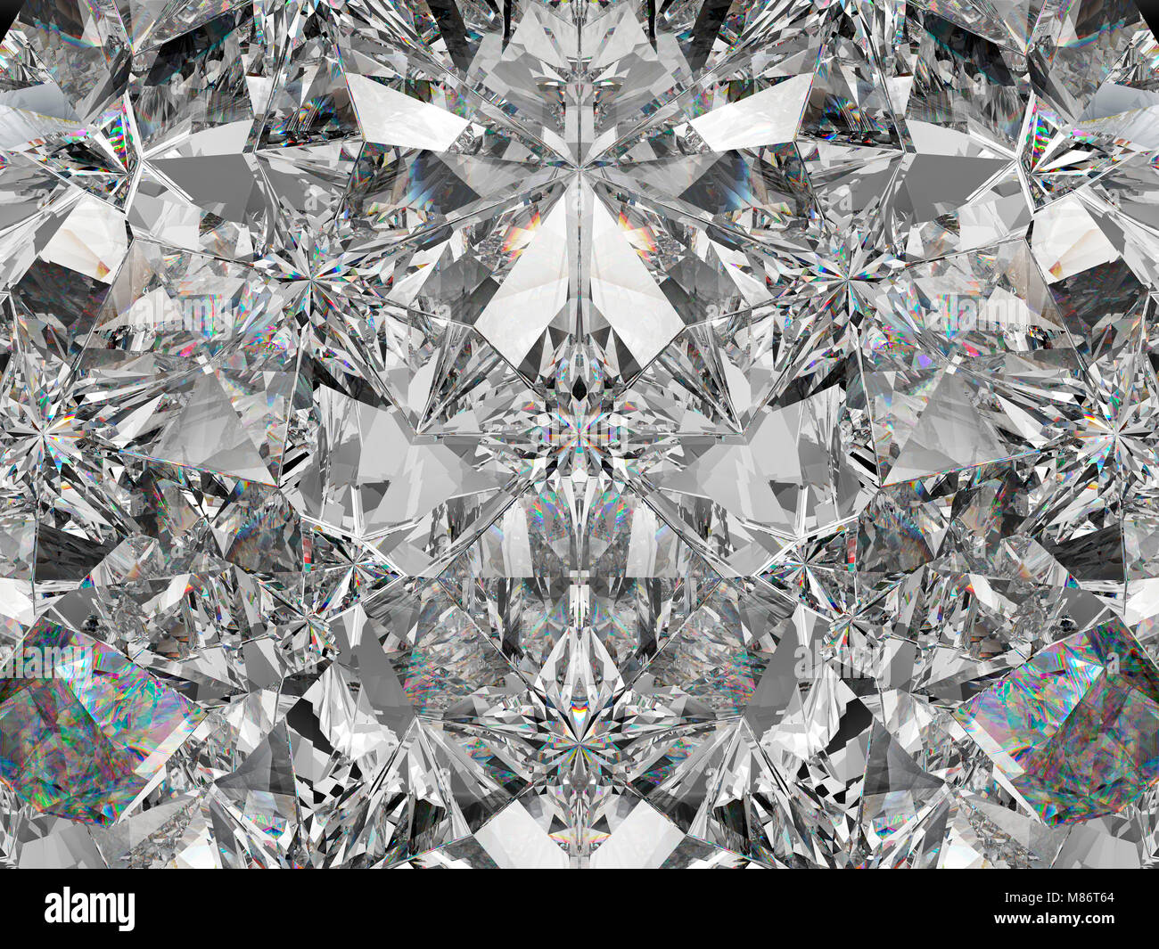 diamond structure extreme closeup and kaleidoscope. top view of round ...