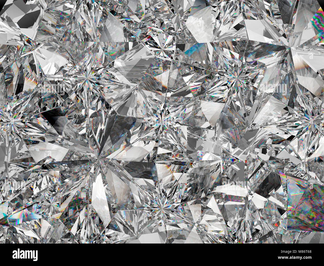 diamond structure extreme closeup and kaleidoscope. top view of round ...