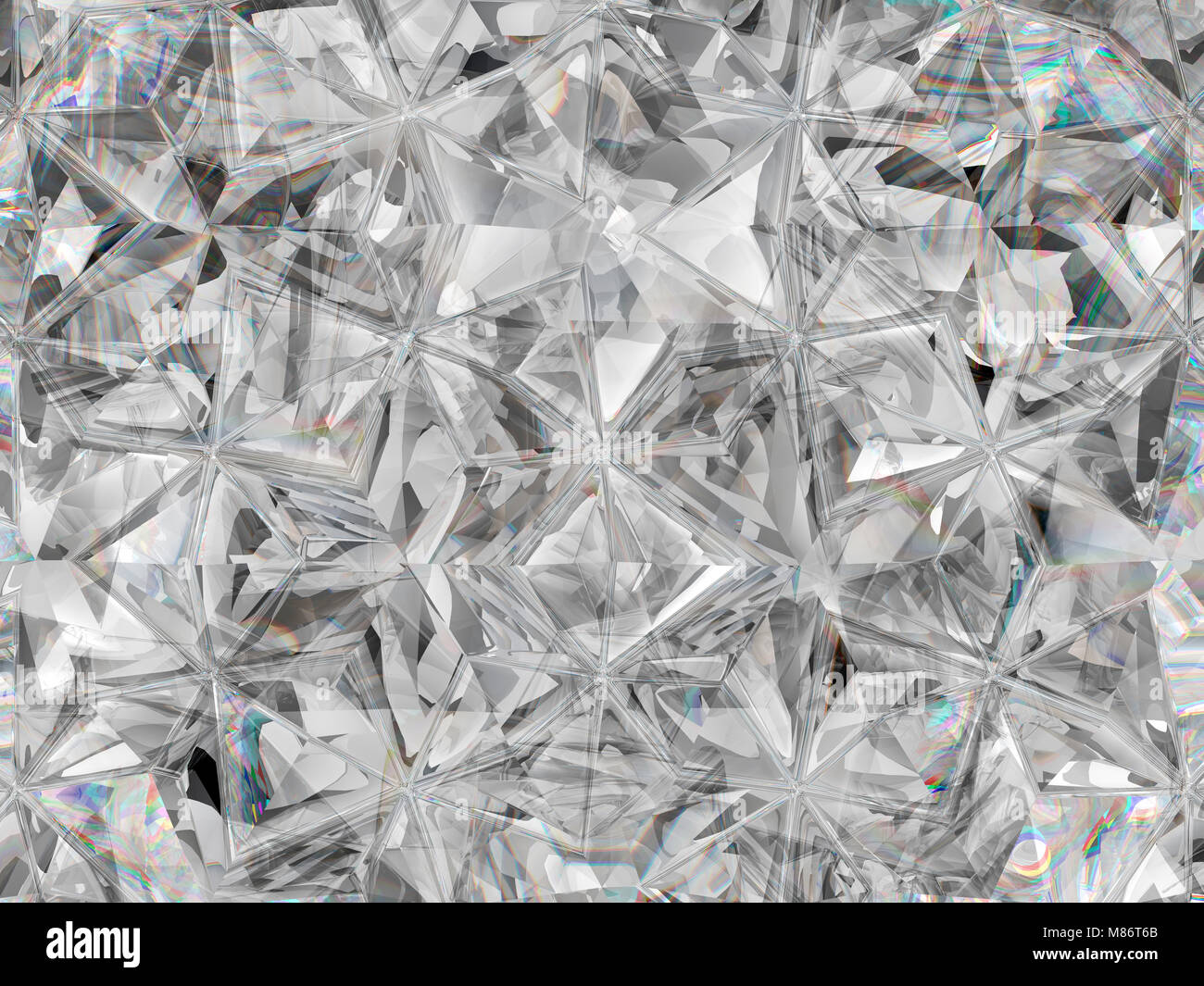 diamond structure extreme closeup and kaleidoscope. top view of round ...