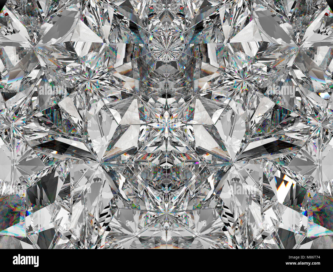 Gemstone structure extreme closeup and kaleidoscope. top view of round ...