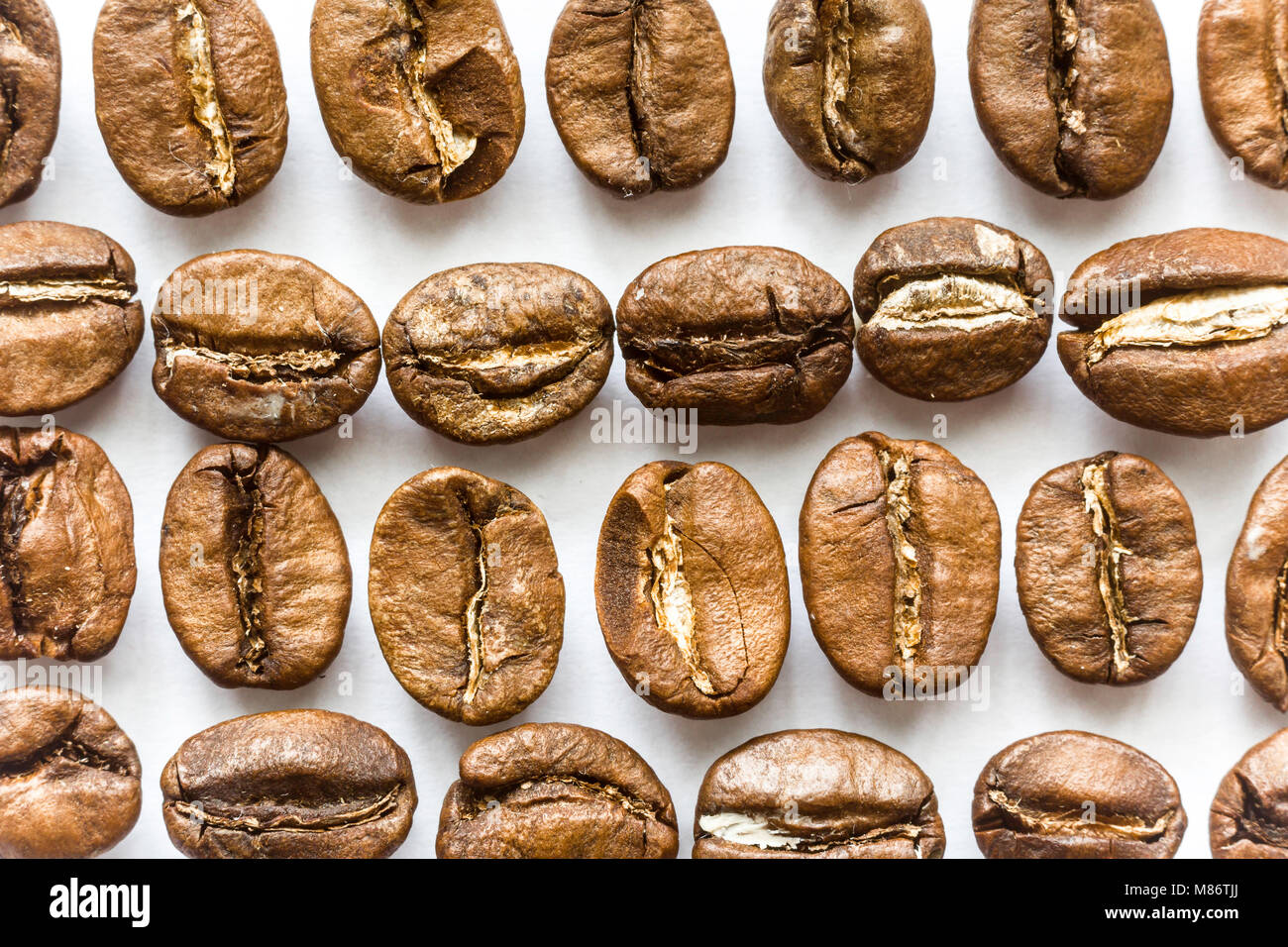 Horizontal and vertical rows of coffee beans.Different shapes and ...
