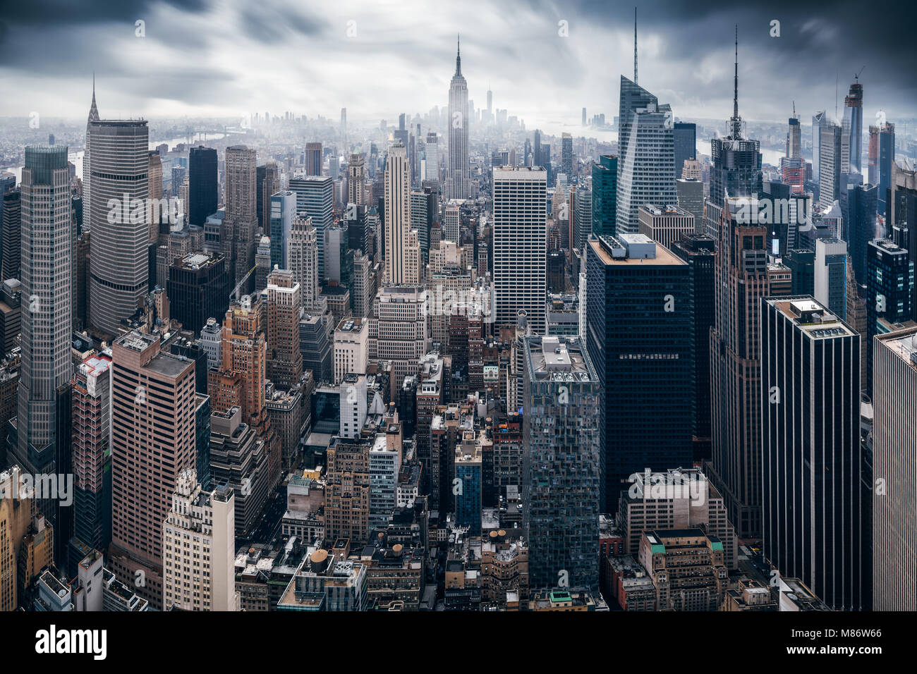 Aerial cityscape in the fog, Manhattan, New York, USA Stock Photo - Alamy