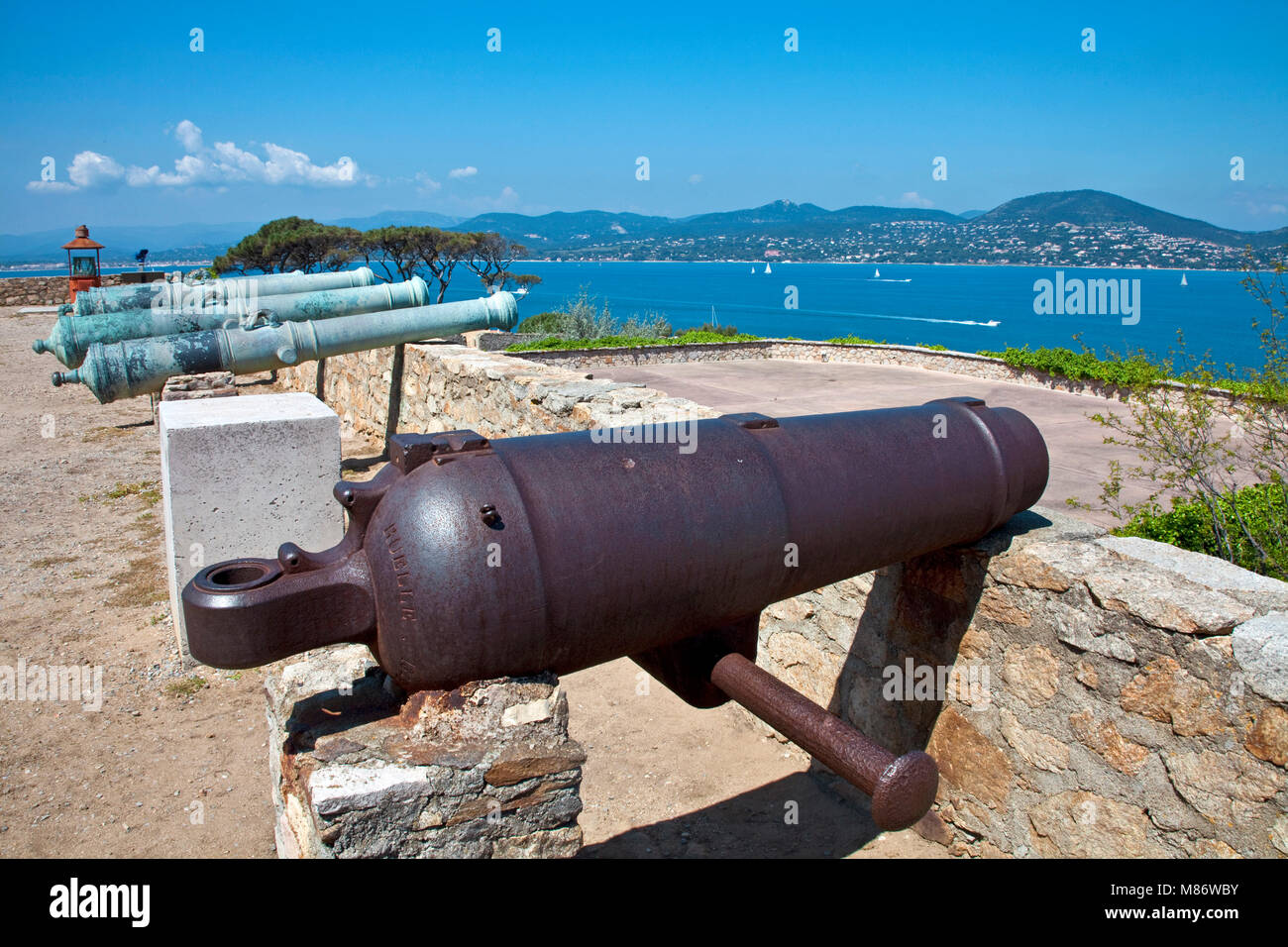 Old medieval cannons and mortar at citadel of Saint-Tropez, gulf of ...