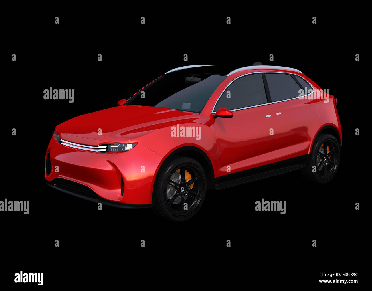 Metallic red Electric SUV concept car on the ground. 3D rendering image ...