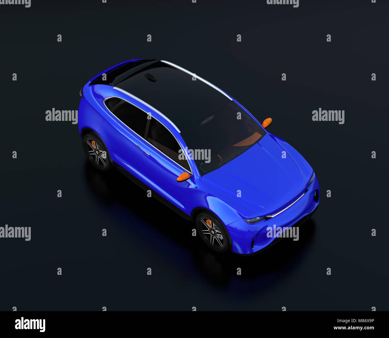 Metallic blue Electric SUV concept car on the ground. 3D rendering ...