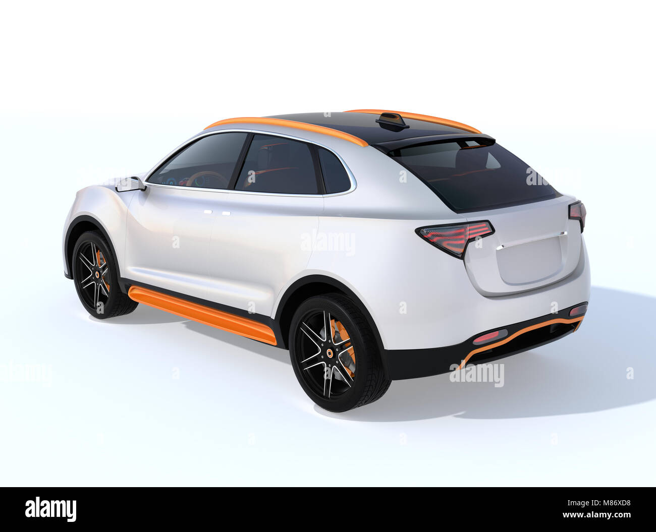White electric SUV concept car isolated on white background. 3D ...