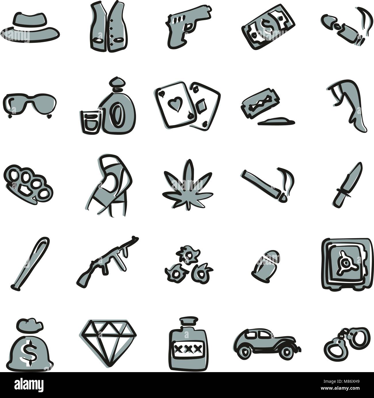 Gangster Icons Freehand 2 Color Stock Vector Image & Art - Alamy