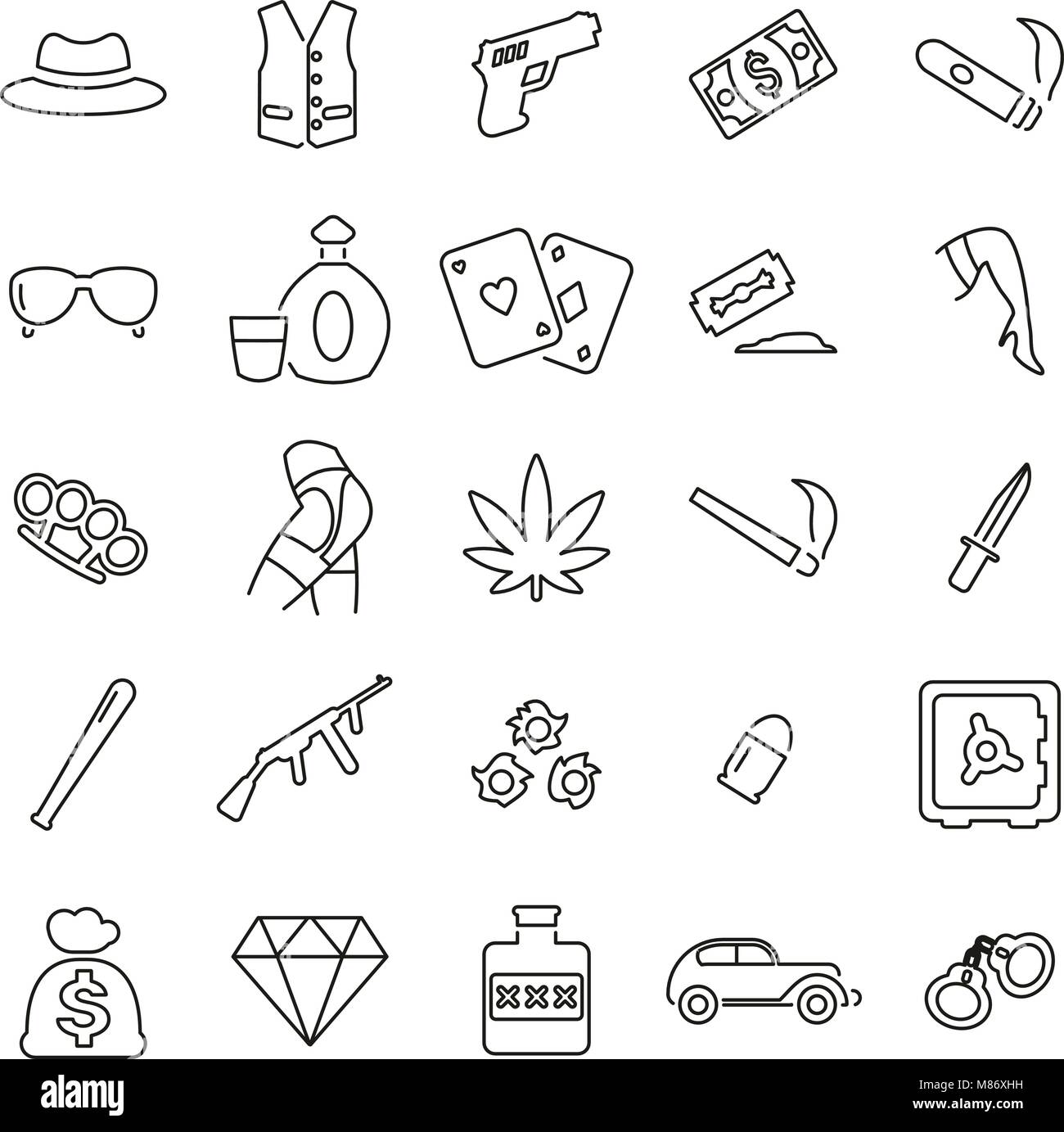 Gangster or Mafia or Criminal Icons Thin Line Vector Illustration Set ...