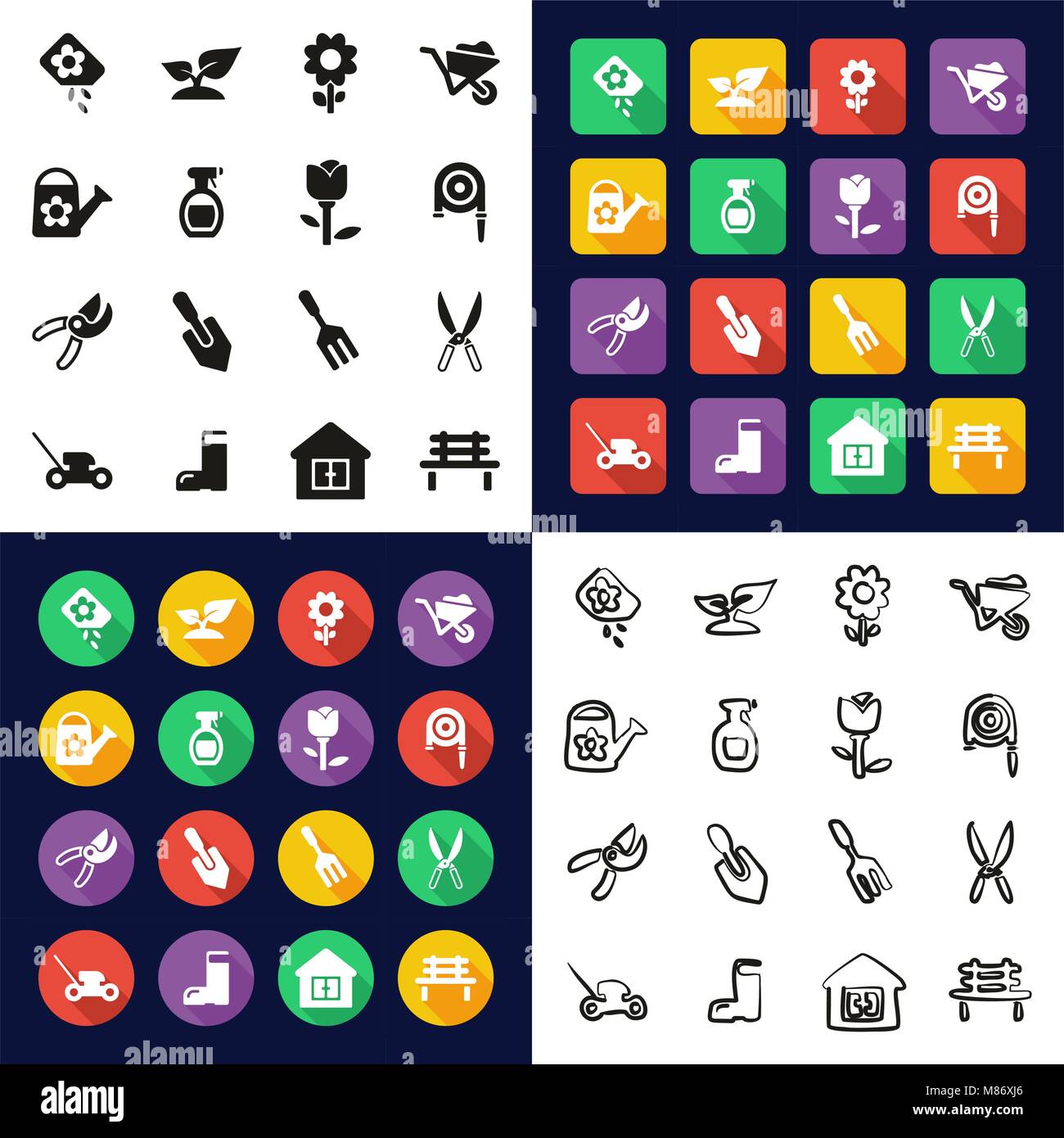Gardening All in One Icons Black & White Color Flat Design Freehand Set Stock Vector Image & Art ...