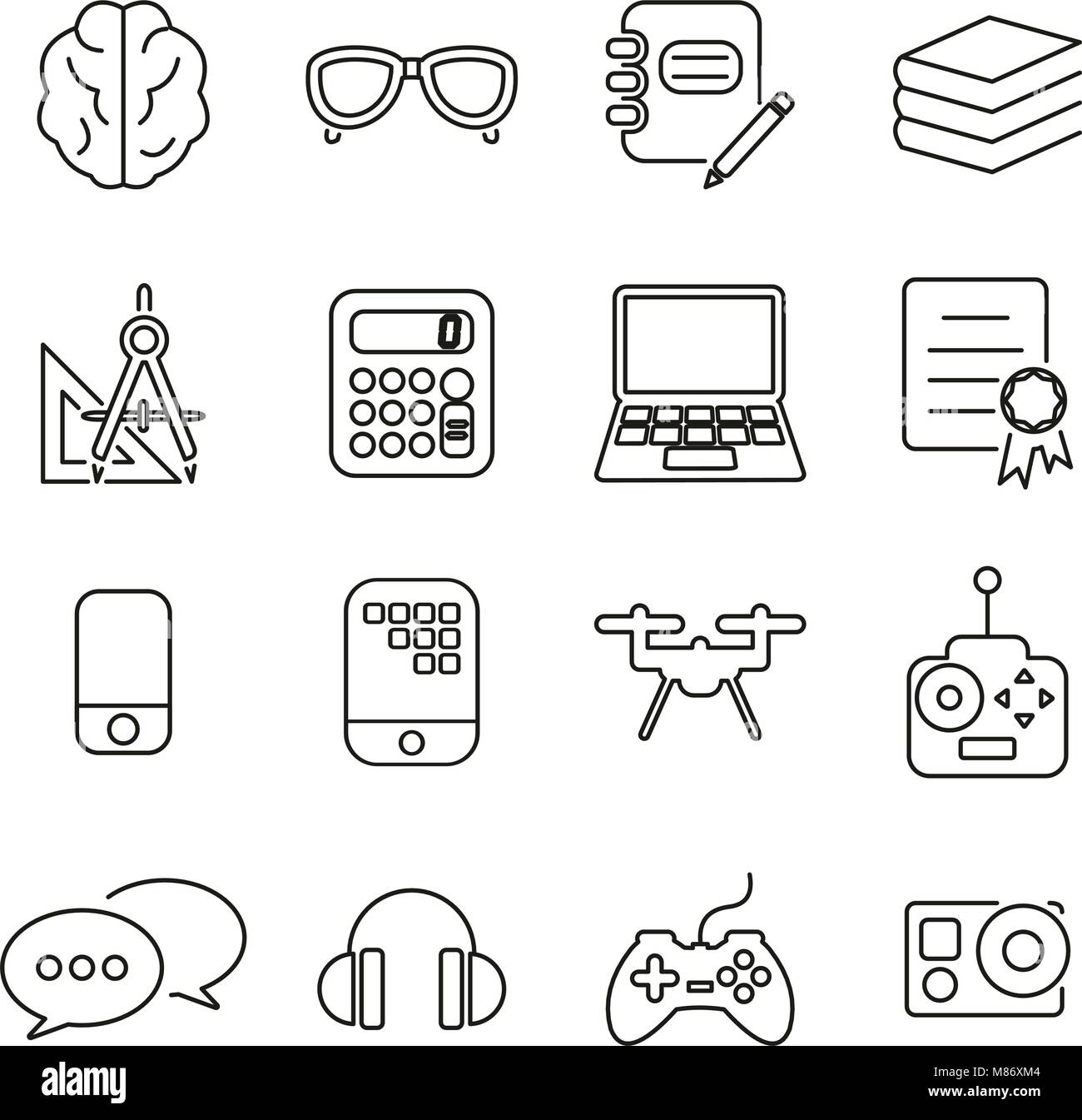 Geek or Nerd Culture & Equipment Icons Thin Line Vector Illustration ...