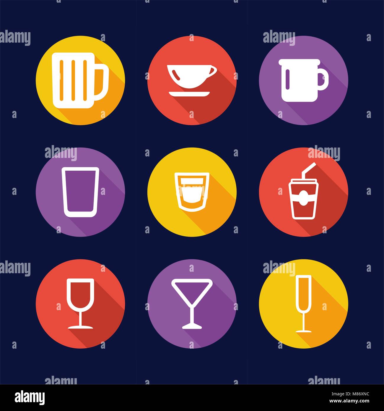 Glass Or Cup Icons Flat Design Circle Stock Vector Image & Art - Alamy
