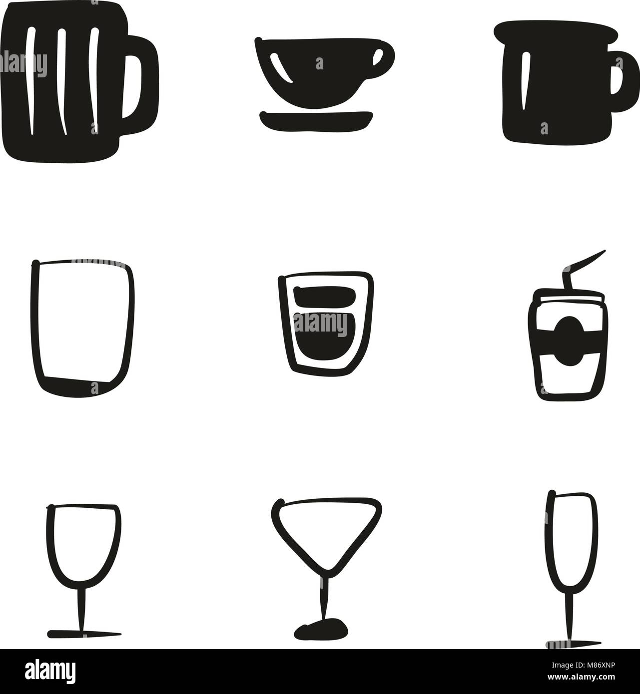 Glass Or Cup Icons Freehand Fill Stock Vector Image & Art - Alamy