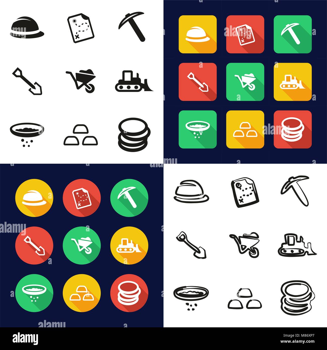 Gold Rush All in One Icons Black & White Color Flat Design Freehand Set ...
