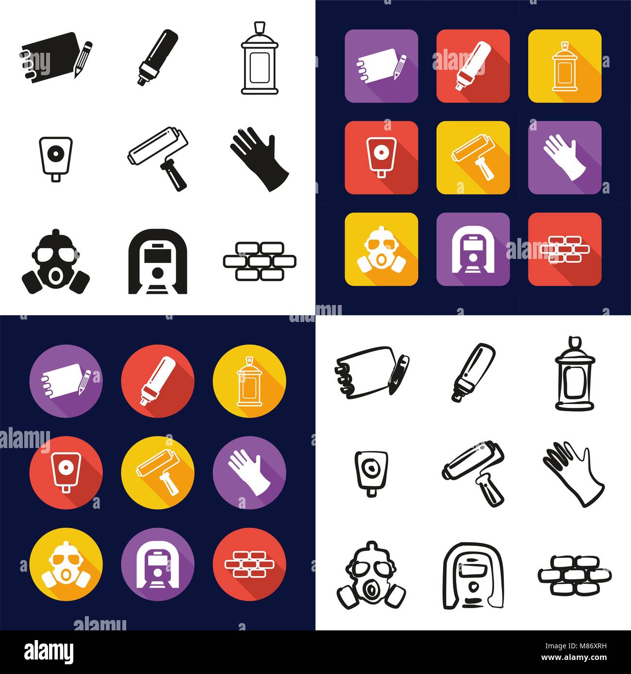 Graffiti All in One Icons Black & White Color Flat Design Freehand Set ...