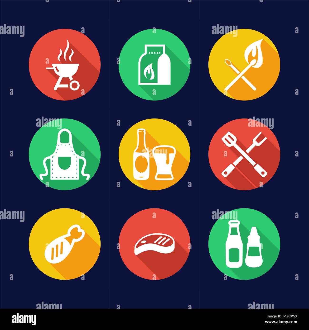 Grill Or Barbecue Icons Flat Design Circle Stock Vector Image & Art - Alamy