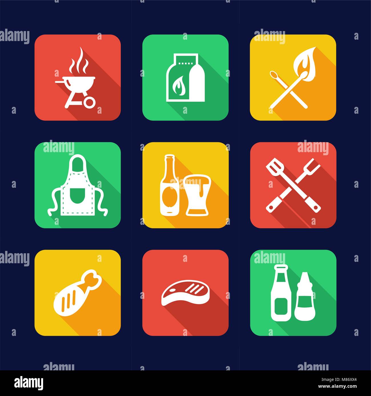 Grill Or Barbecue Icons Flat Design Stock Vector Image & Art - Alamy