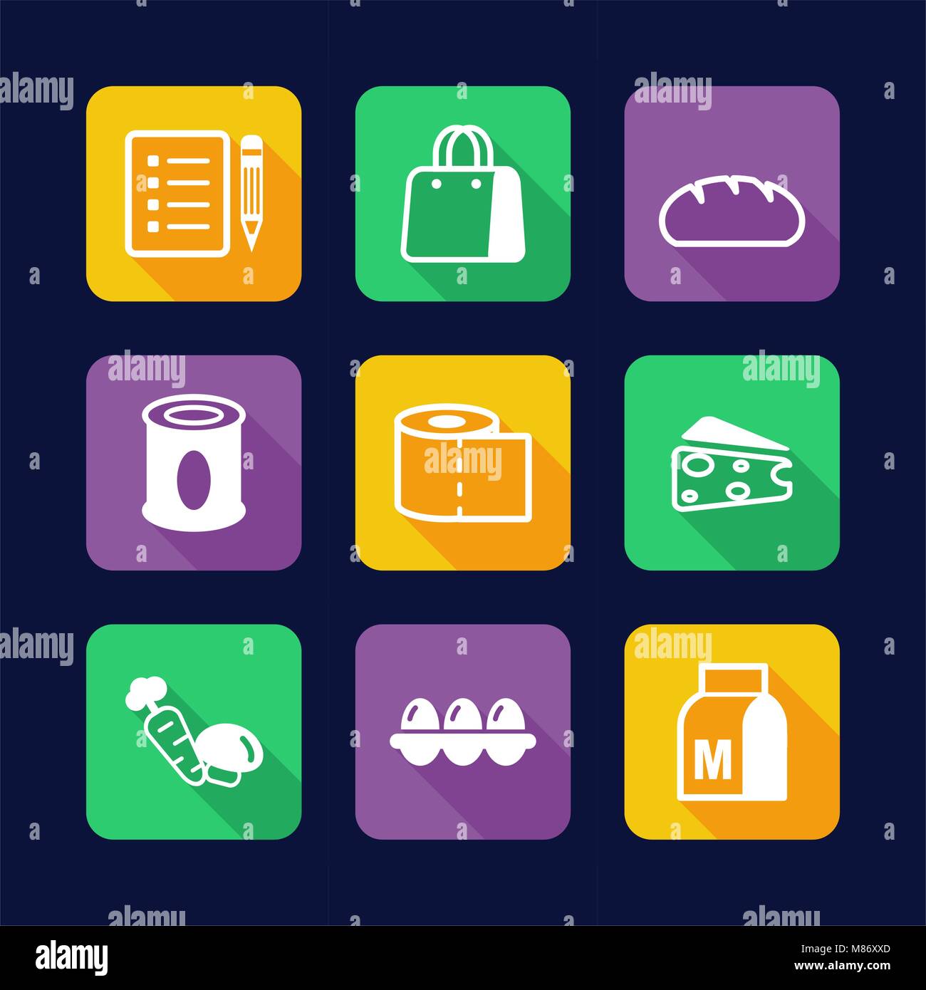 Grocery List Icons Flat Design Stock Vector Image & Art - Alamy