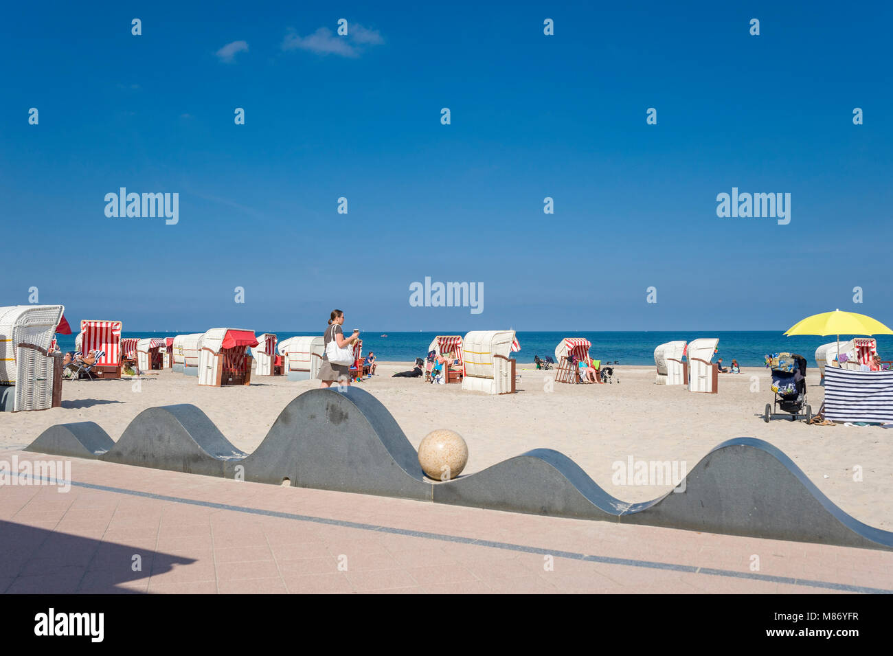 Modern sculpture at the beach, Dahme, Baltic Sea, Schleswig-Holstein ...