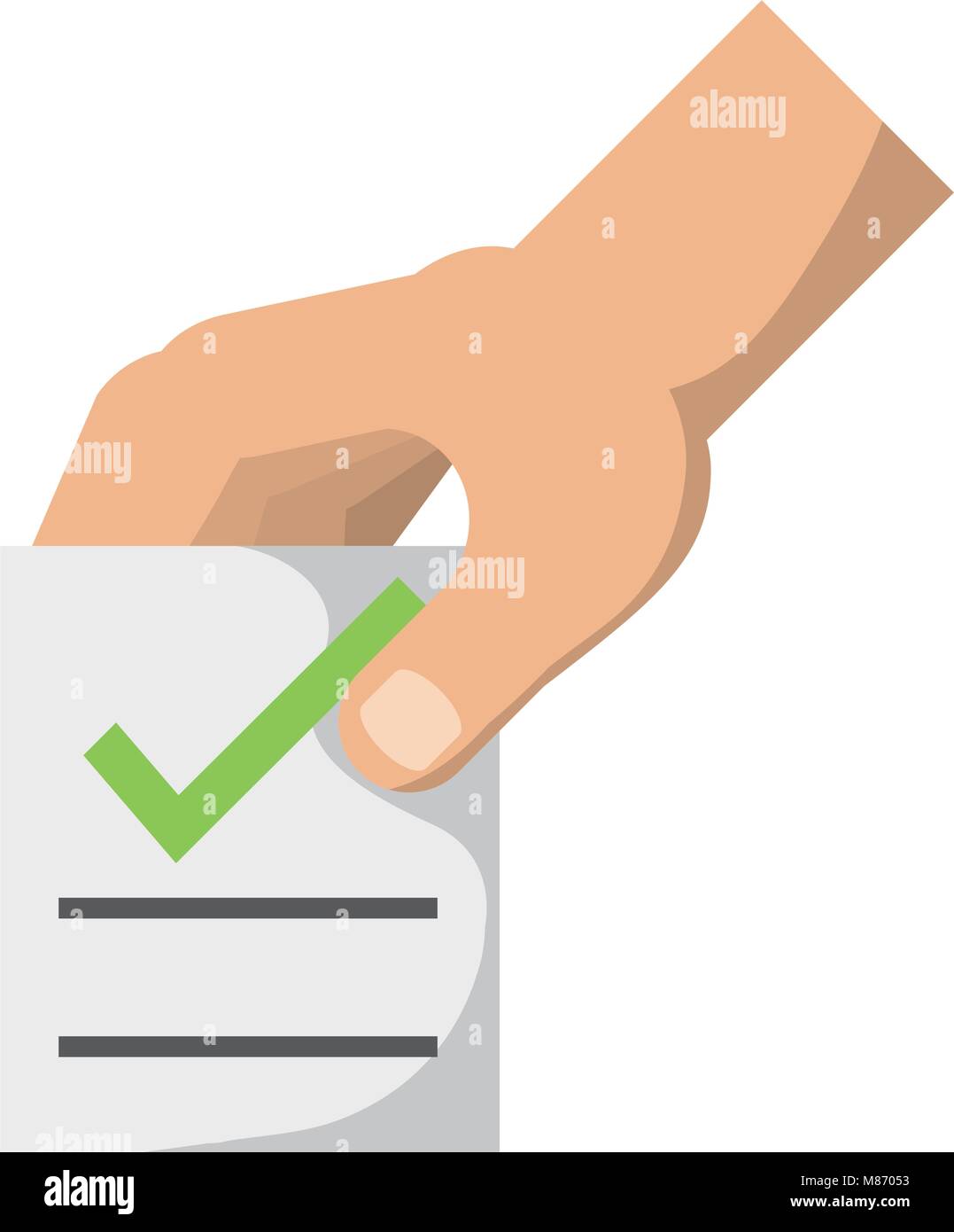 hand with votation paper with check icon over white background ...