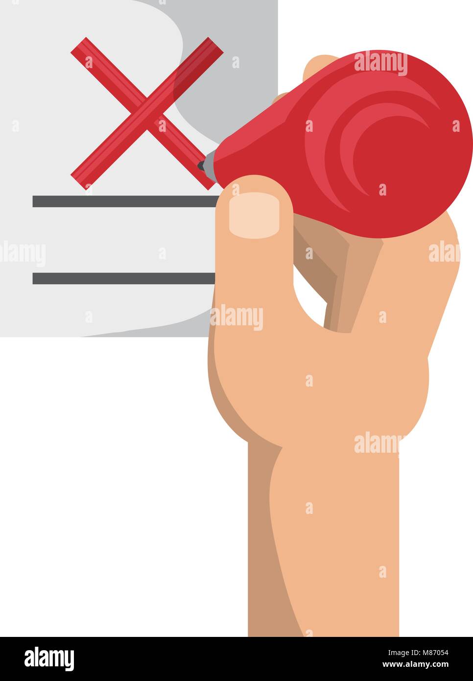 hand with votation paper with cross icon over white background ...