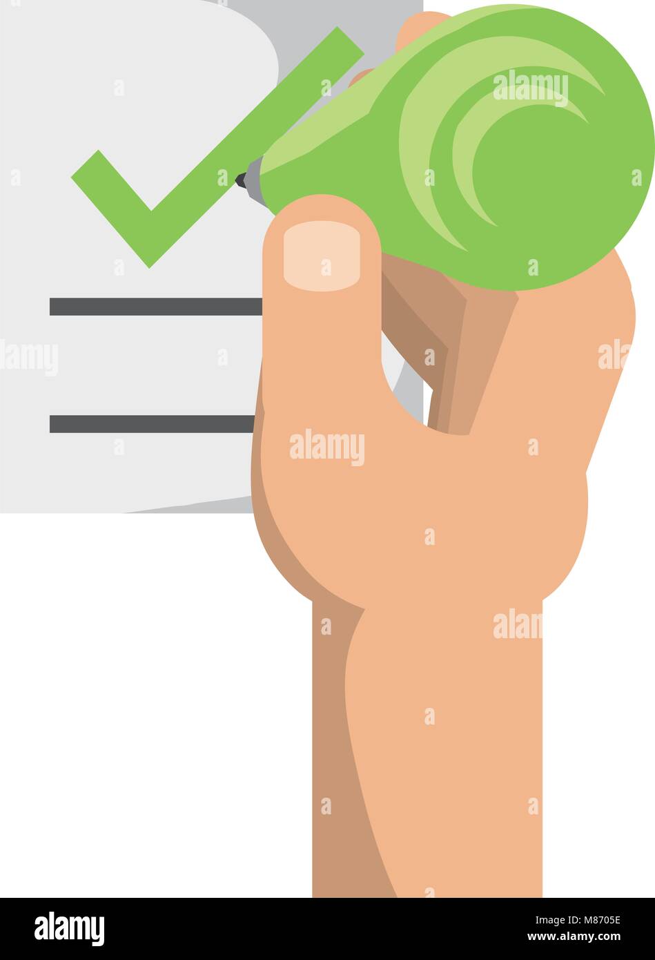 hand with votation paper with check icon over white background ...