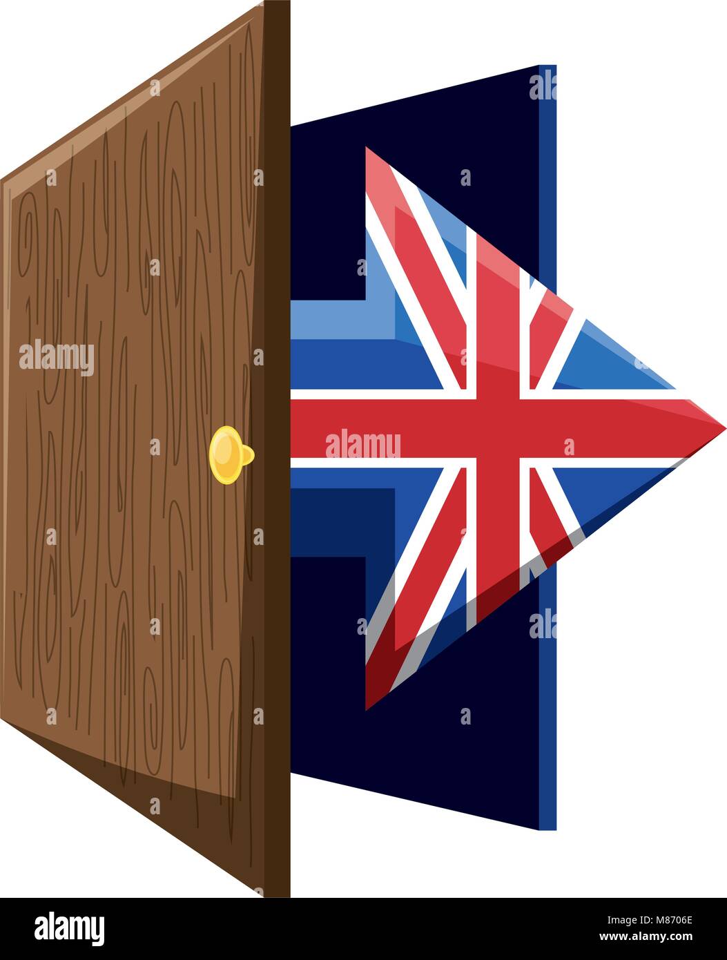 Brexit design with door and arrow with united kingdom flag design over ...