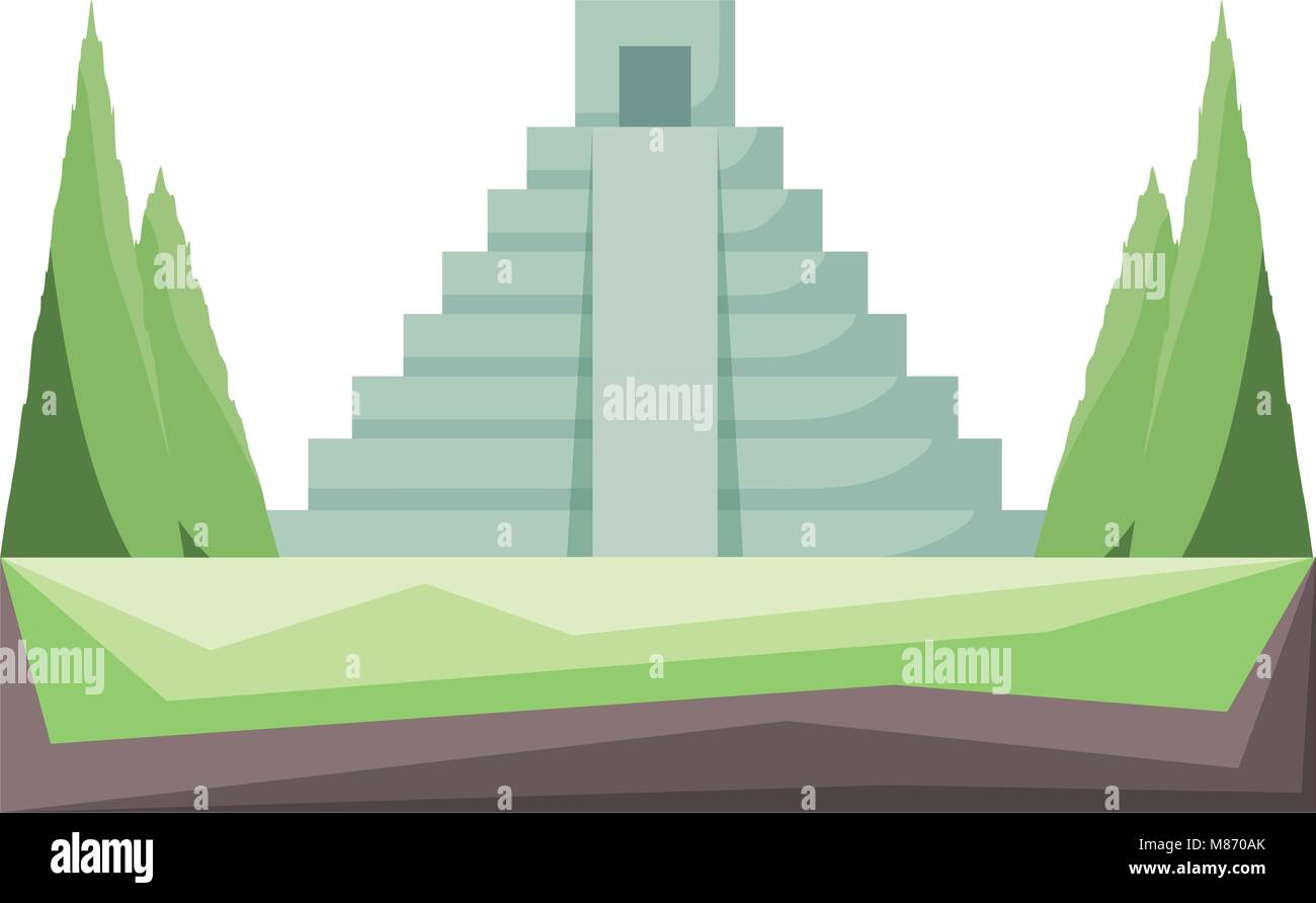 mexican pyramid surrounded by nature icon over white background ...