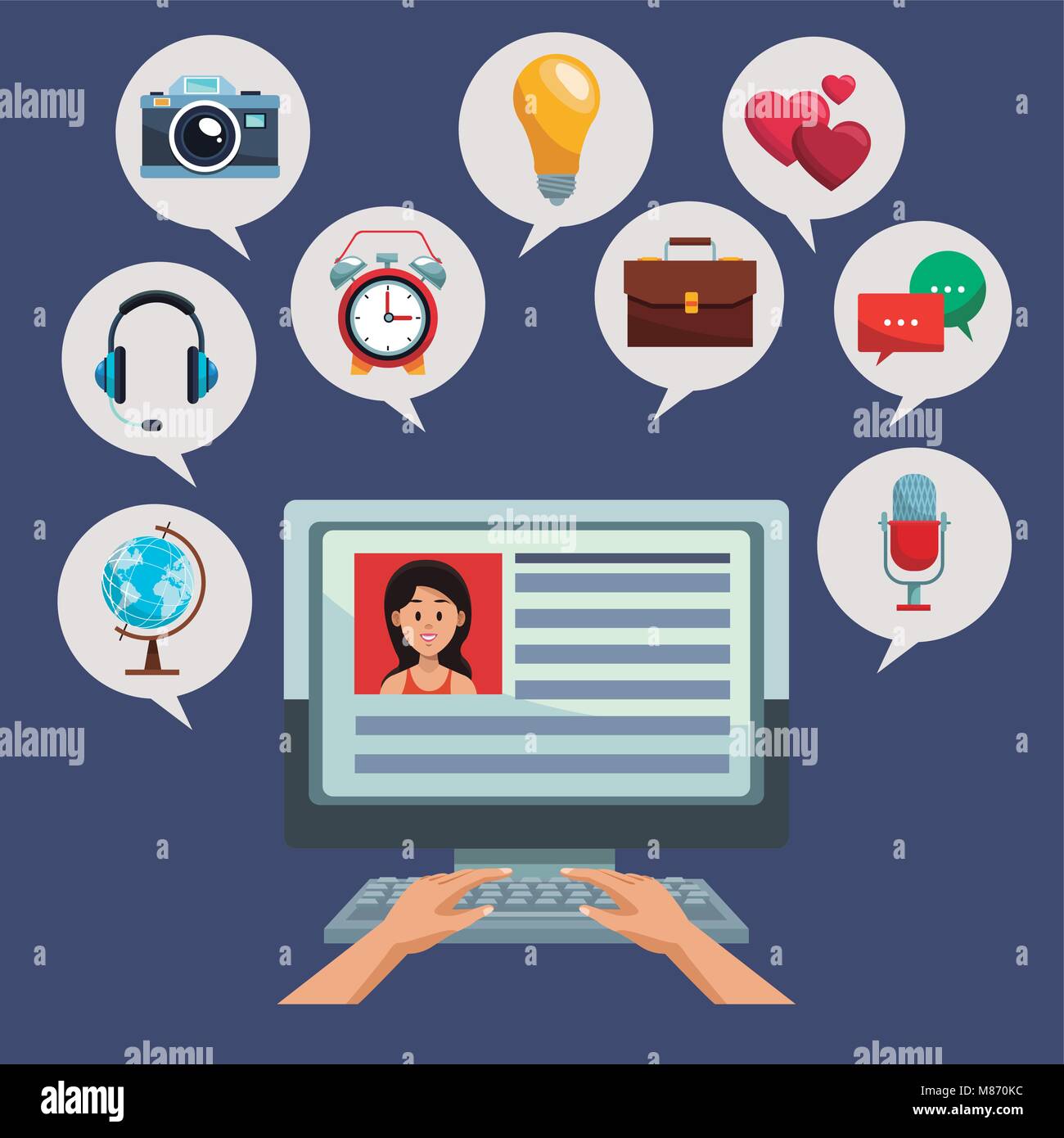 Using computer for social media vector illustration graphic design ...