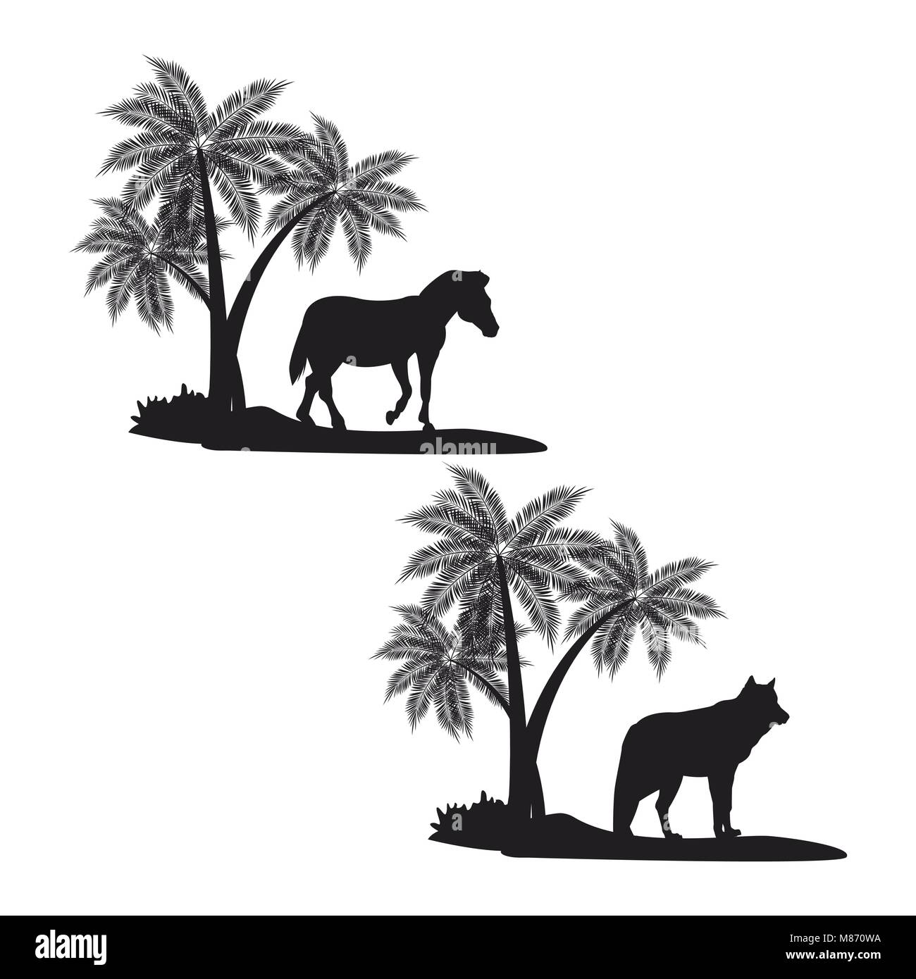 Wild animals on black silhouette vector illustration graphic design ...