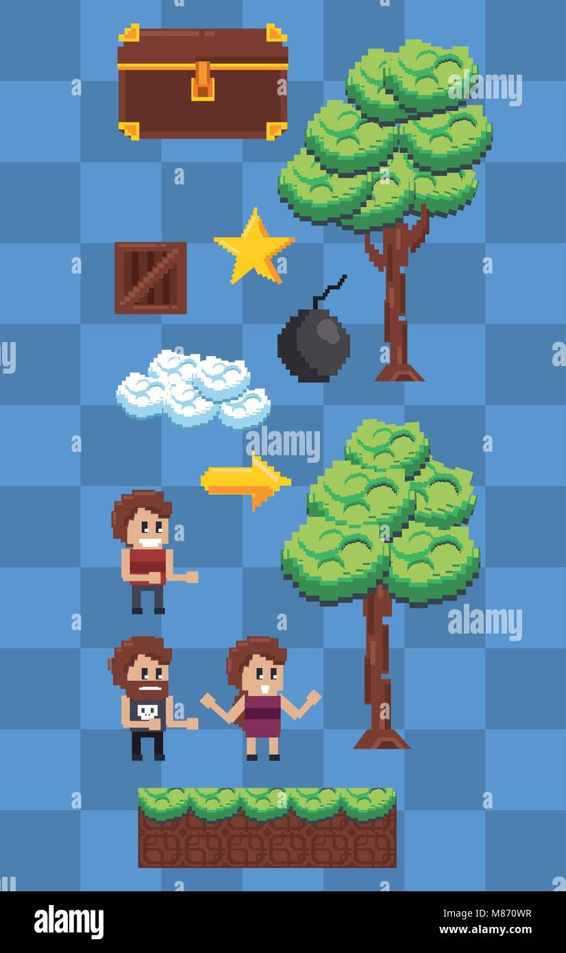 Pixelated characters and elements vector illustration graphic design ...