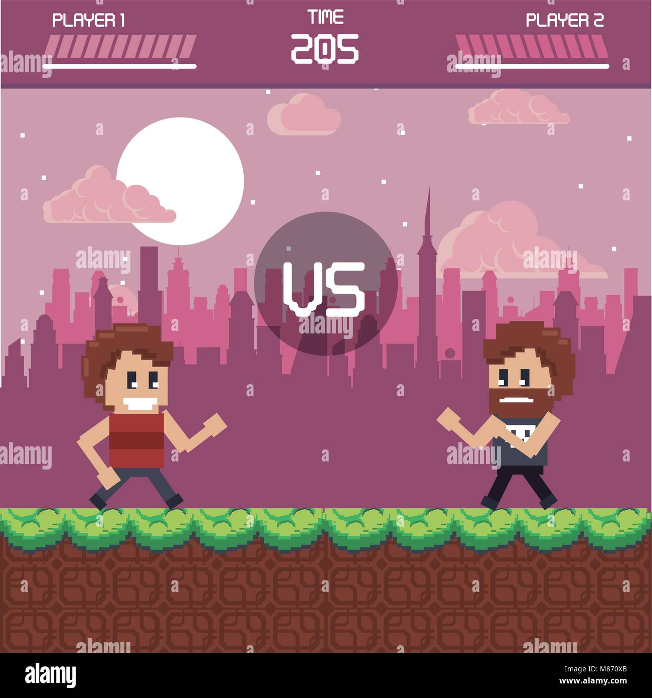 Pixelated urban videogame scenery for fight vector illustration graphic ...