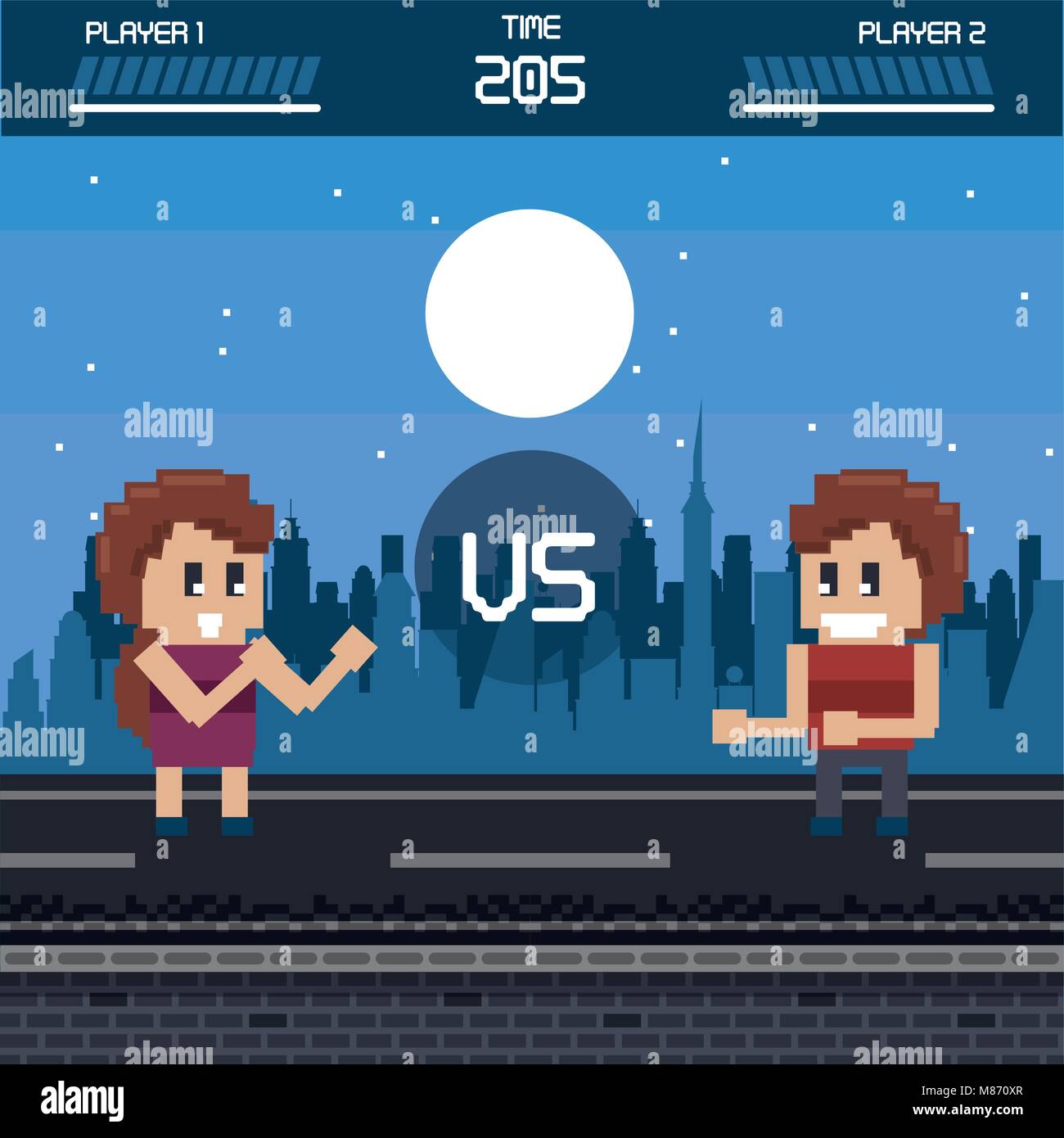 Pixelated urban videogame scenery for fight vector illustration graphic ...