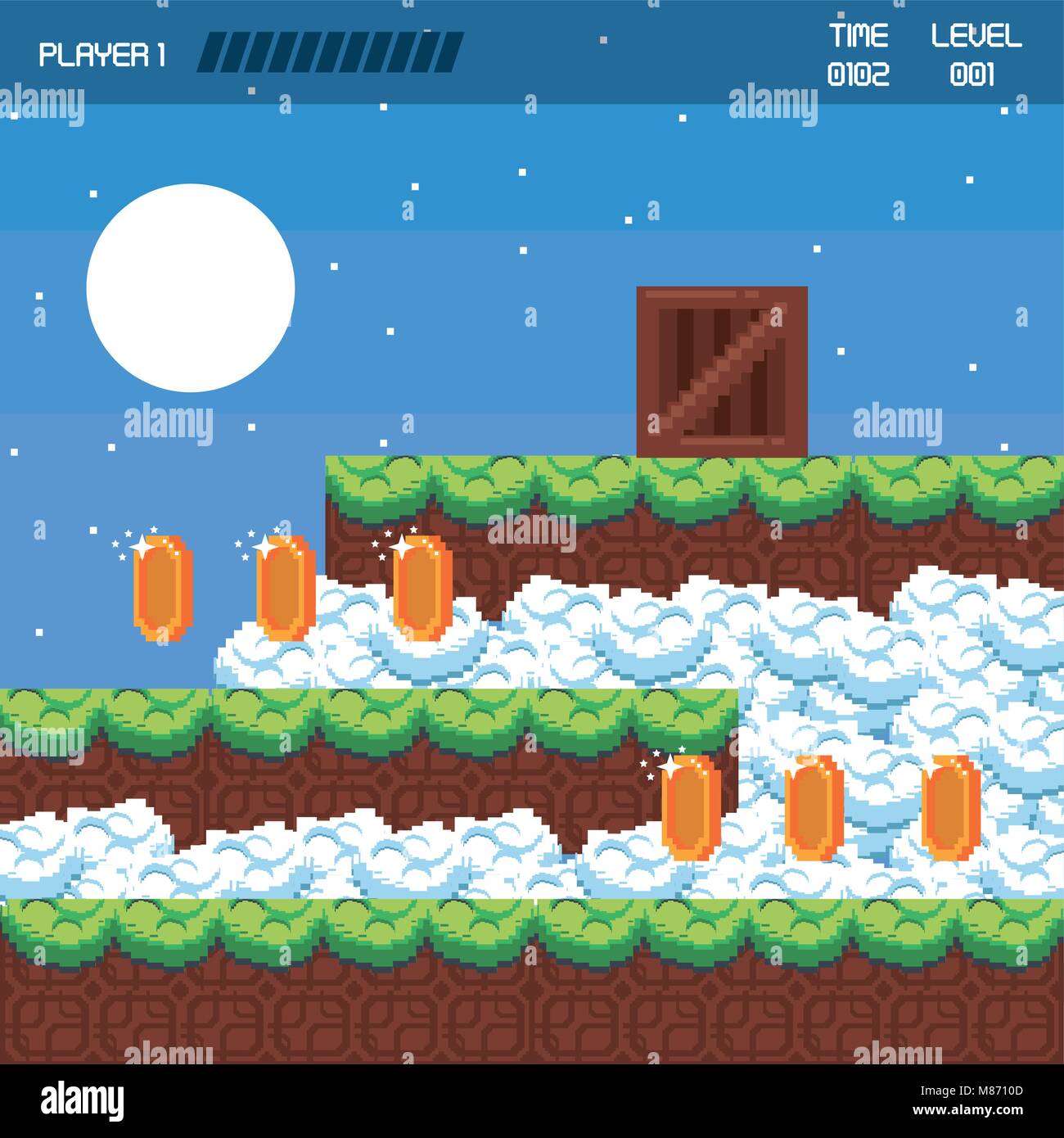 Pixelated landscape videogame scenery vector illustration graphic ...
