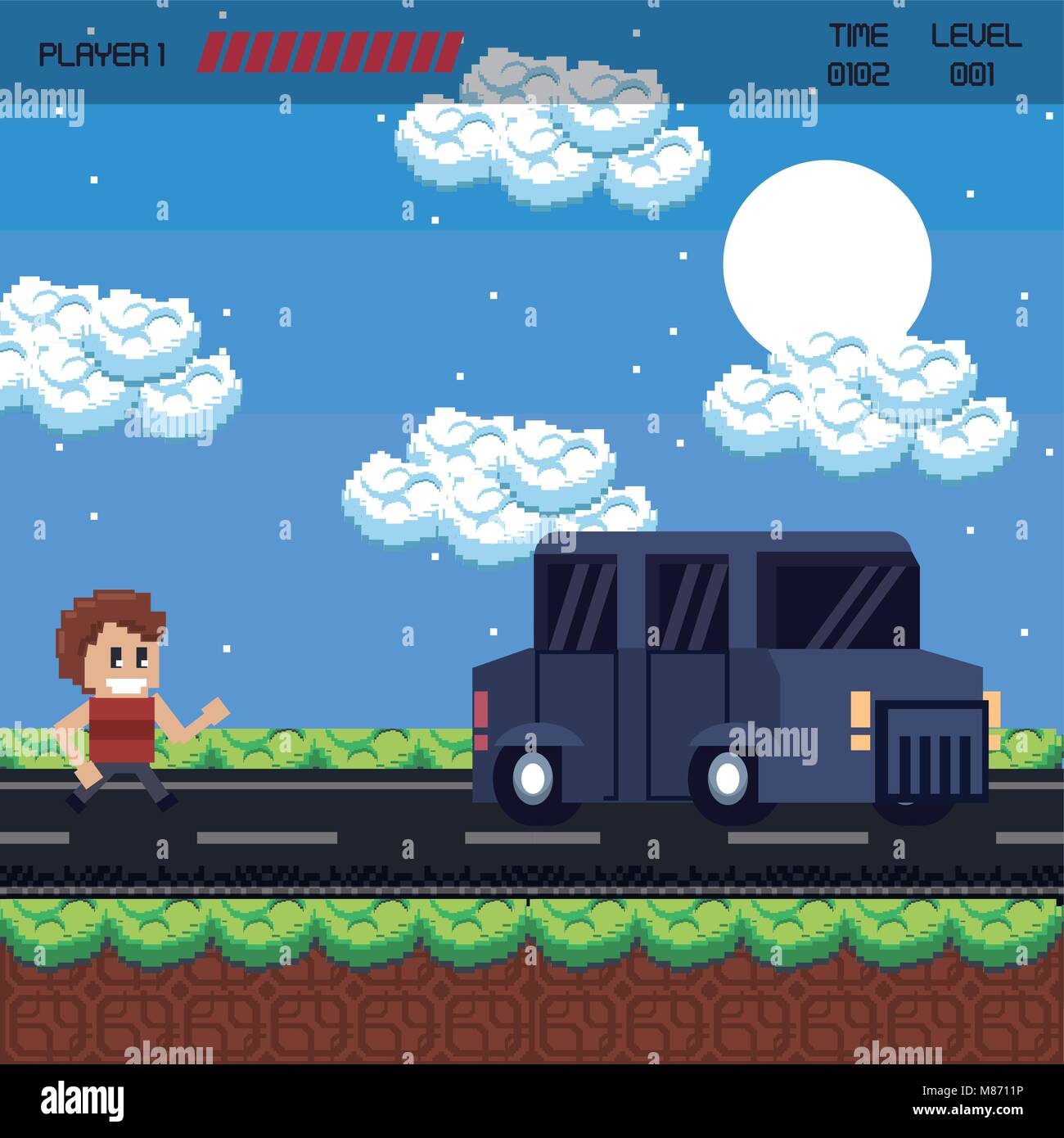 Pixelated videogame scenery vector illustration graphic design Stock ...