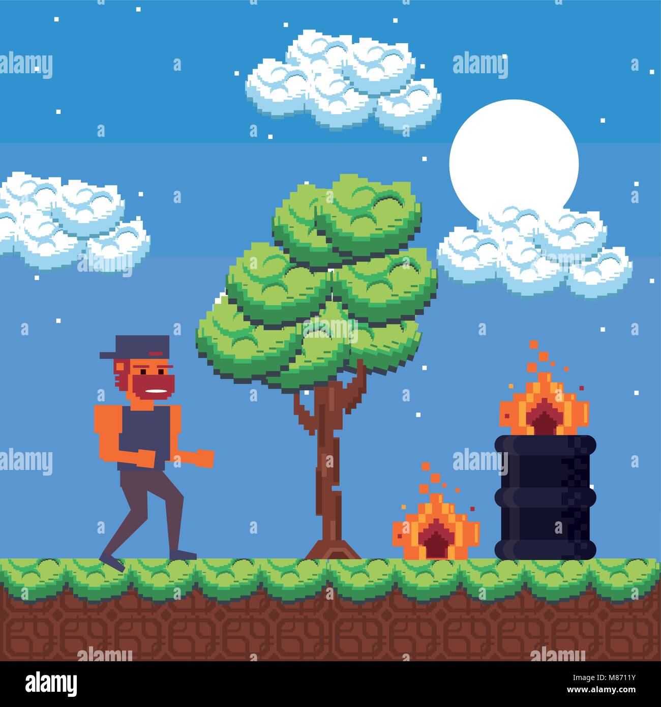 Pixelated videogame scenery vector illustration graphic design Stock ...