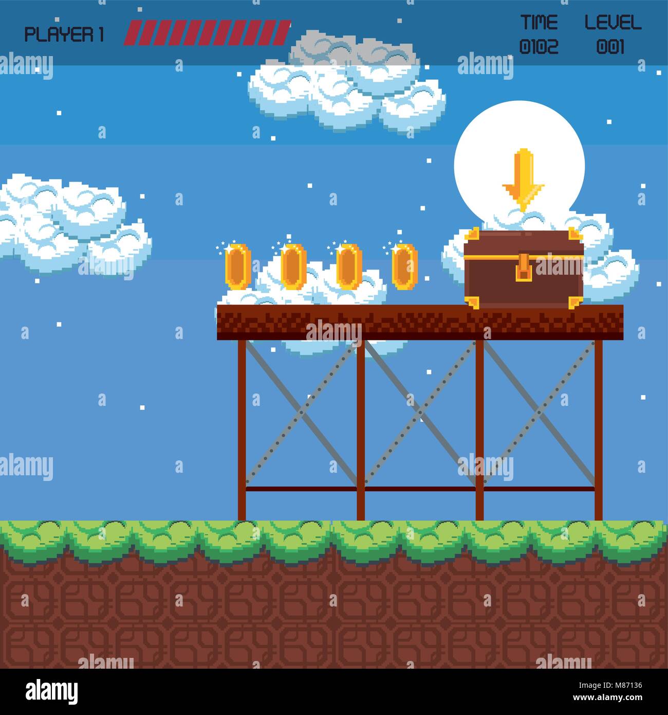 Pixelated videogame scenery vector illustration graphic design Stock ...