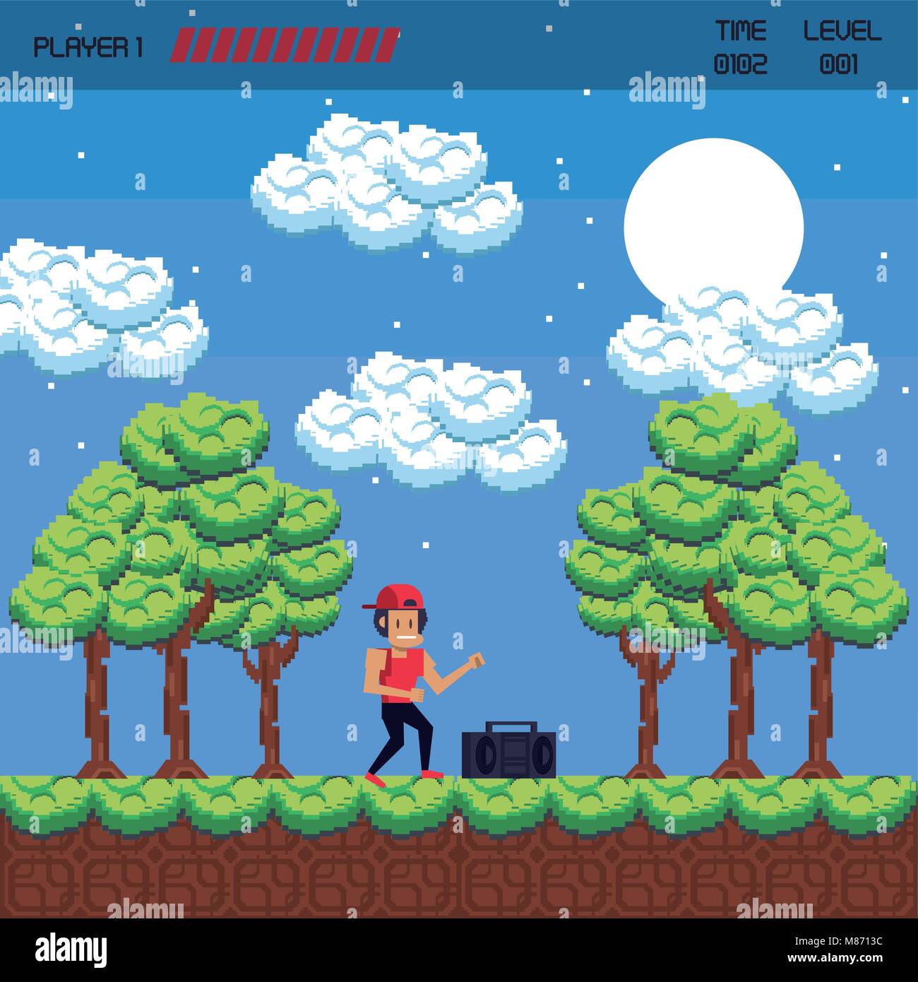 Pixelated videogame scenery vector illustration graphic design Stock ...