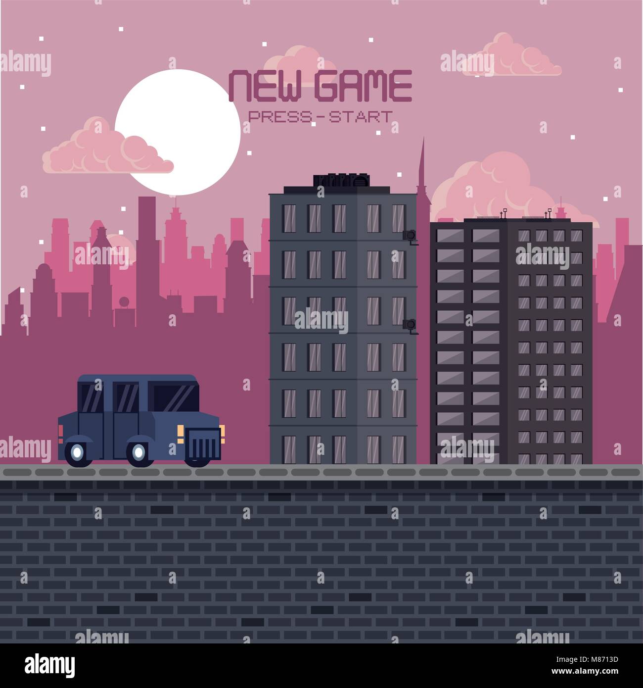 Pixelated urban videogame scenery vector illustration graphic design ...