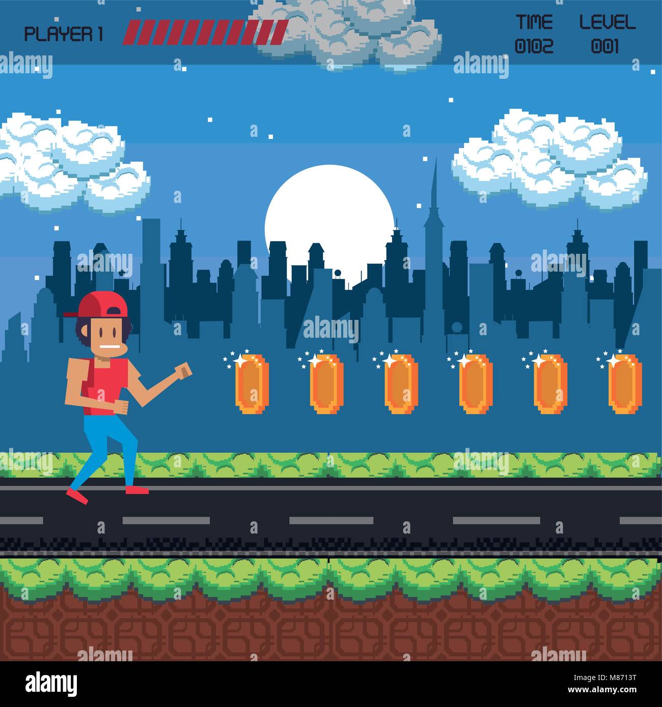 Pixelated urban videogame scenery vector illustration graphic design ...