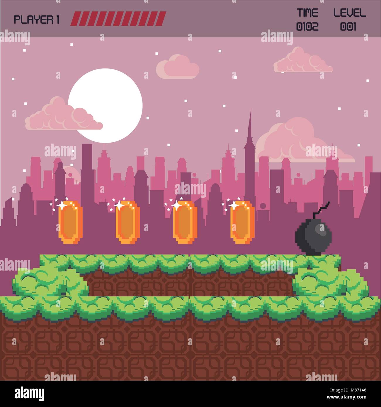 Pixelated urban videogame scenery vector illustration graphic design ...