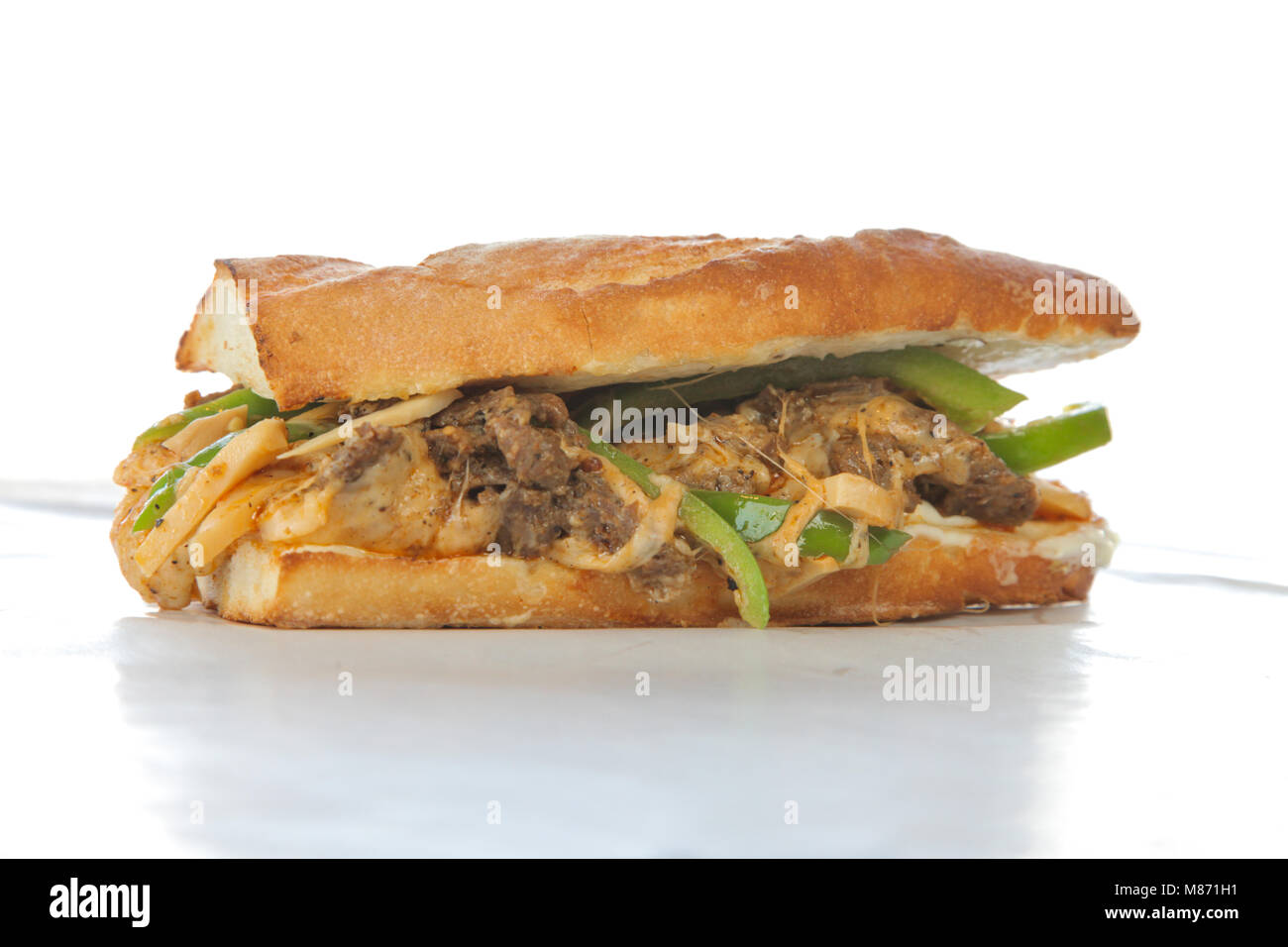Philly beef steak cheese sandwich on white Stock Photo - Alamy