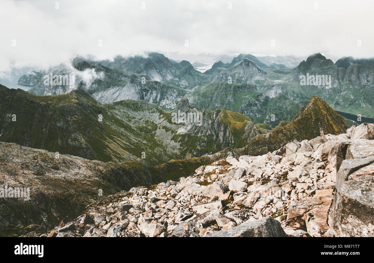 Mountains range Landscape aerial view in Norway from summit of ...