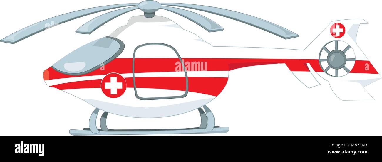 a vector cartoon representing a red and white medical helicopter, with ...