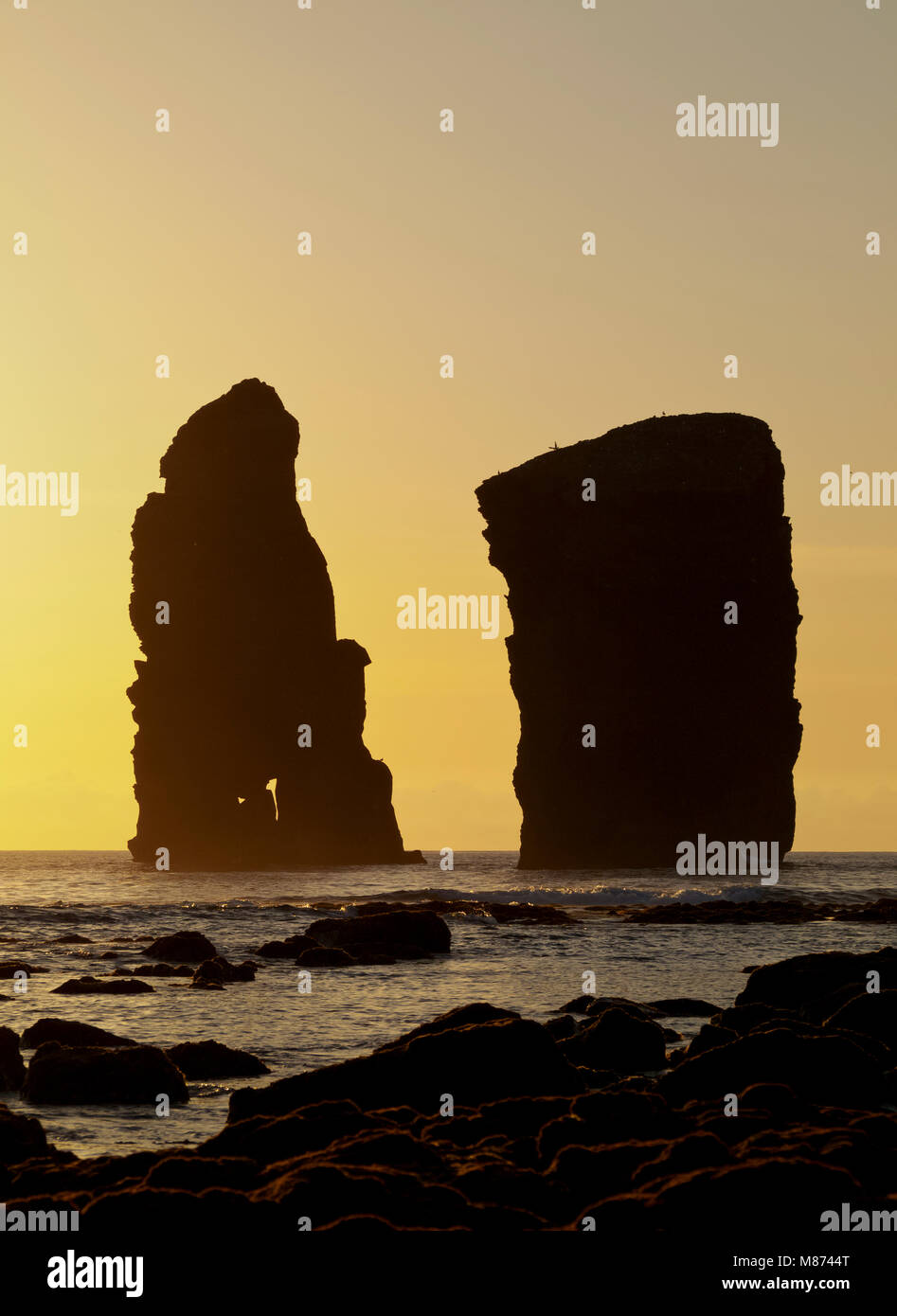 Sunset over the Ilheus dos Mosteiros, Sao Miguel Island, Azores ...