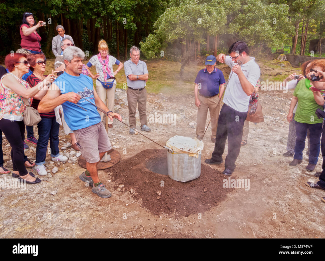 Cooking in hot spring Fumarolas da Lagoa das Furnas, Sao Miguel Island ...