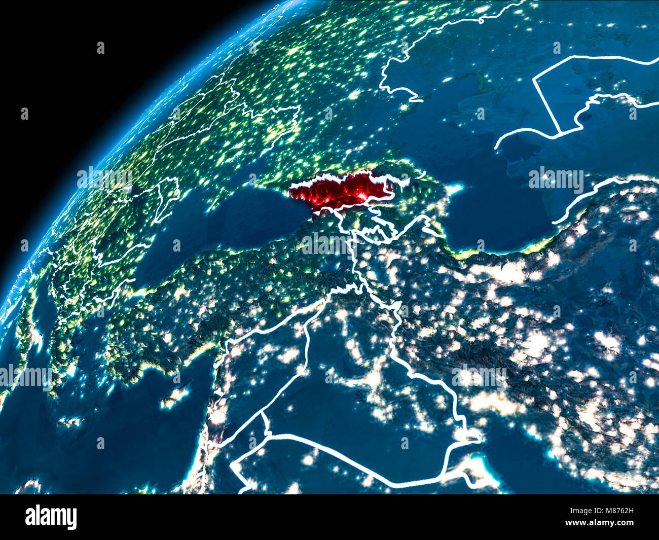 Georgia highlighted in red from Earth’s orbit at night with visible ...
